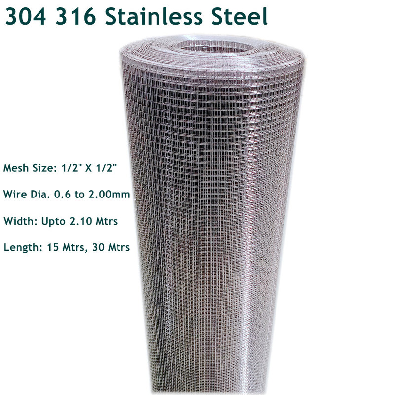 Stainless Steel 304 316 Grade Welded Wire Mesh 12x12mm Hole Mesh 1/2"X1/2"